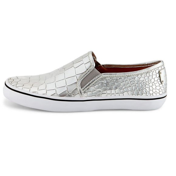 kate spade | Shoes | Kate Spade Croc Embossed Silver Metallic Sneakers ...
